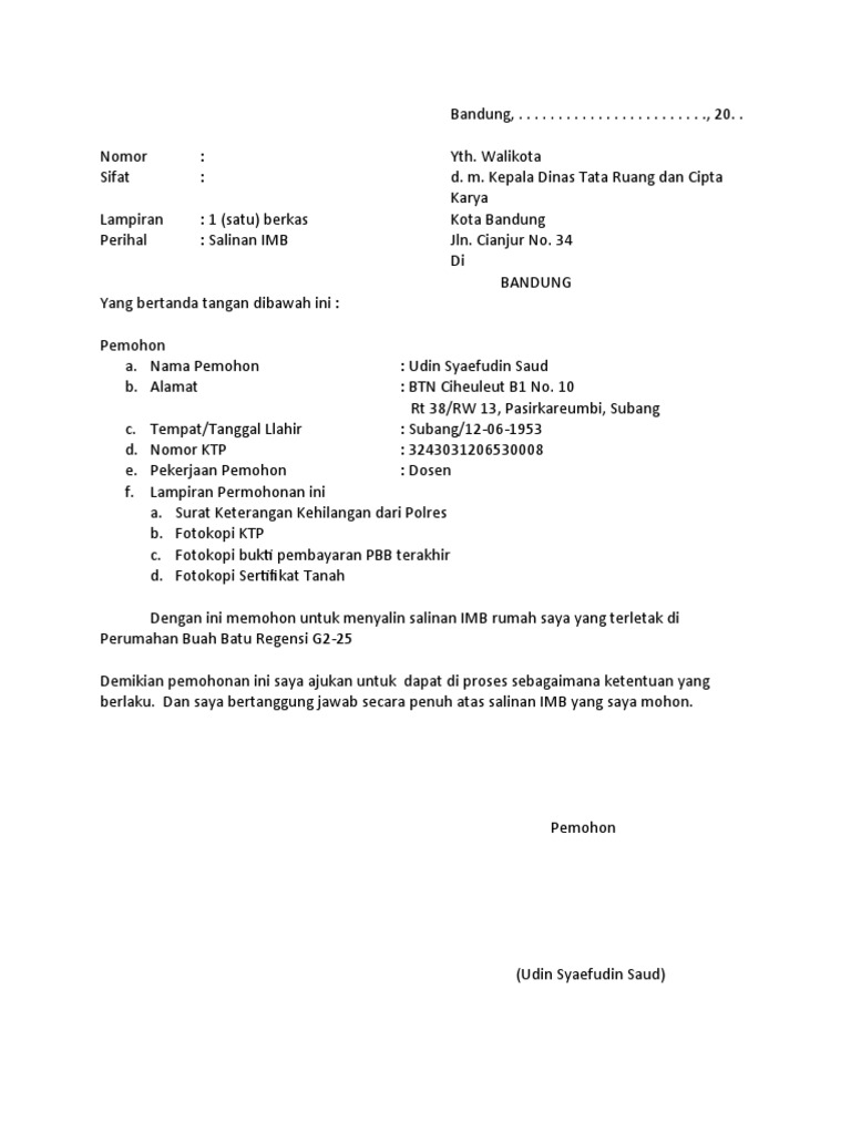 Surat Permohonan Salinan IMB | PDF