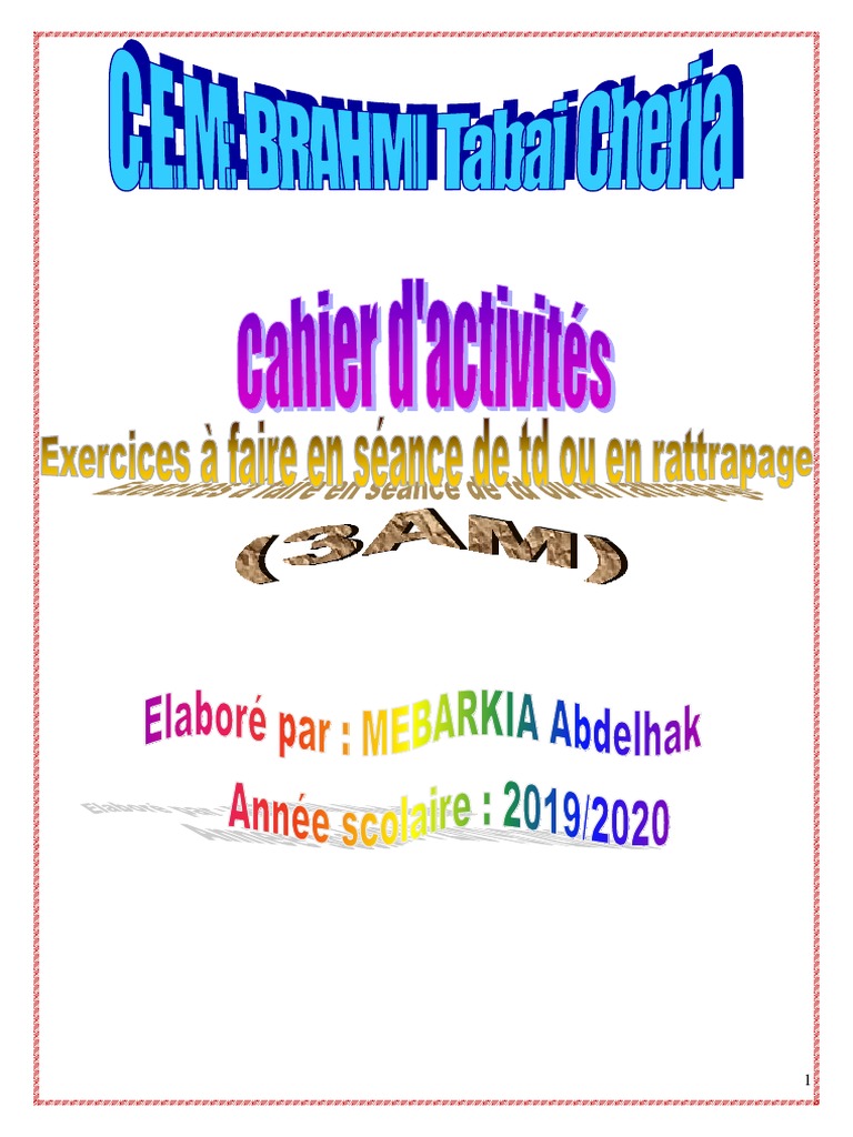 Cahier D'activités 3AM | PDF | Troubles | Langues