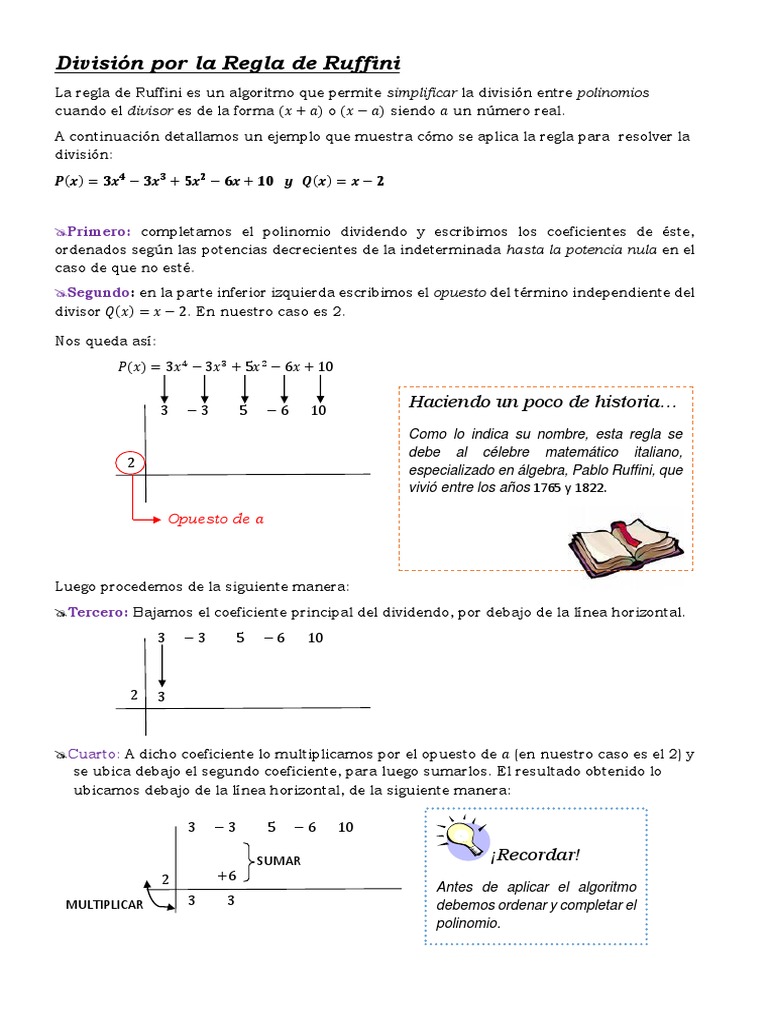 Regla de Ruffini Matematicas Teoria y Ejercicios | PDF | División ...