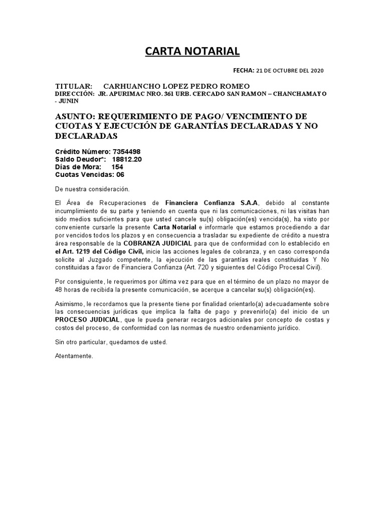 Carta Notarial Formato | PDF