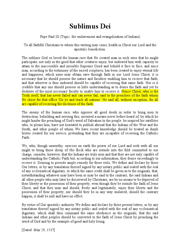 Sublimus Dei | PDF | Faith | Abrahamic Religions