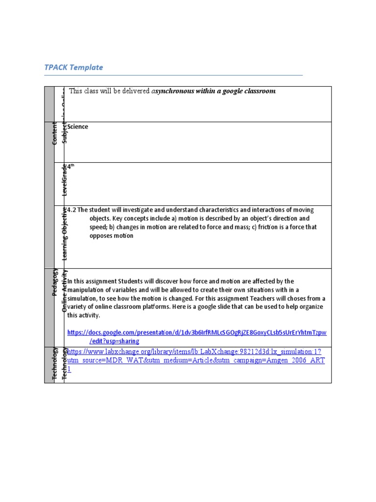 Tpack Template Teaching Online | PDF