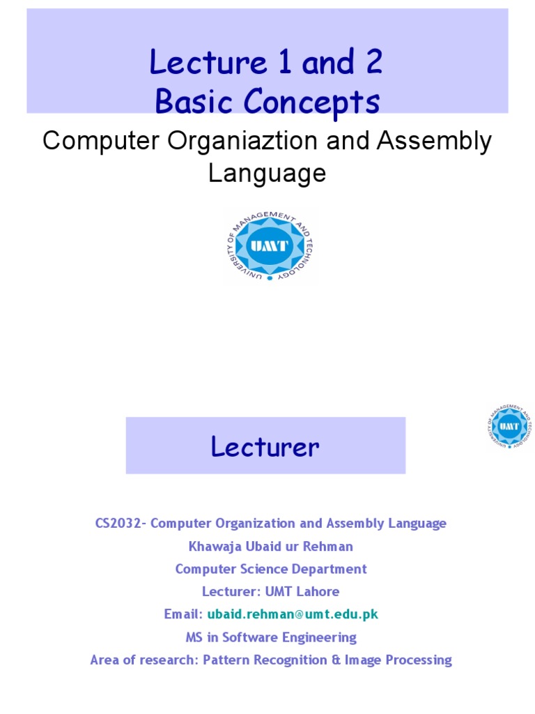 Lecture 1 and 2 Basic Concepts: Computer Organiaztion and Assembly Language | PDF | Computer ...