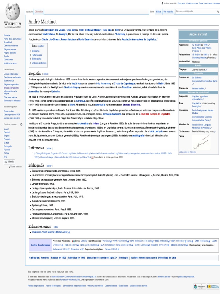 André Martinet - Wikipedia, La Enciclopedia Libre | PDF | Lingüística | Semiótica