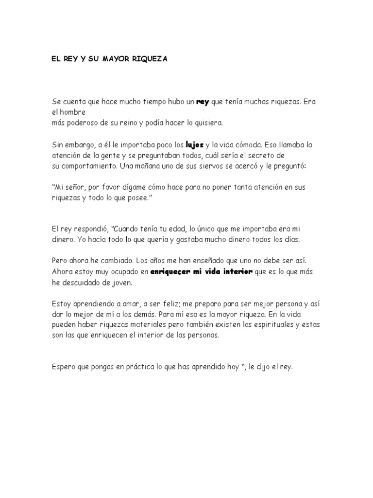 EL REY Y SU MAYOR RIQUEZA (Cuento) | PDF