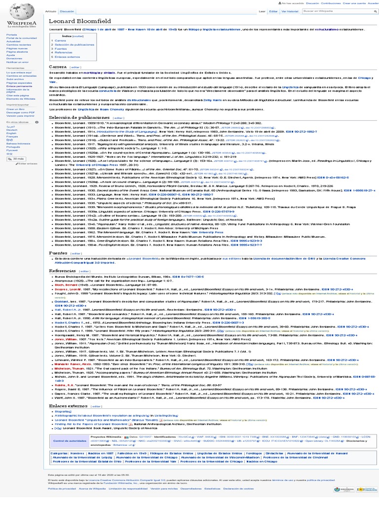 Leonard Bloomfield - Wikipedia, La Enciclopedia Libre | PDF ...