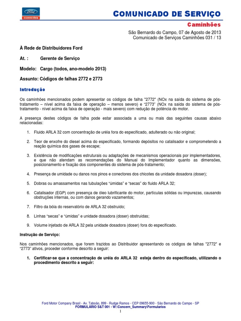 SCR Ford Cargo PDF | PDF | Motores | Science