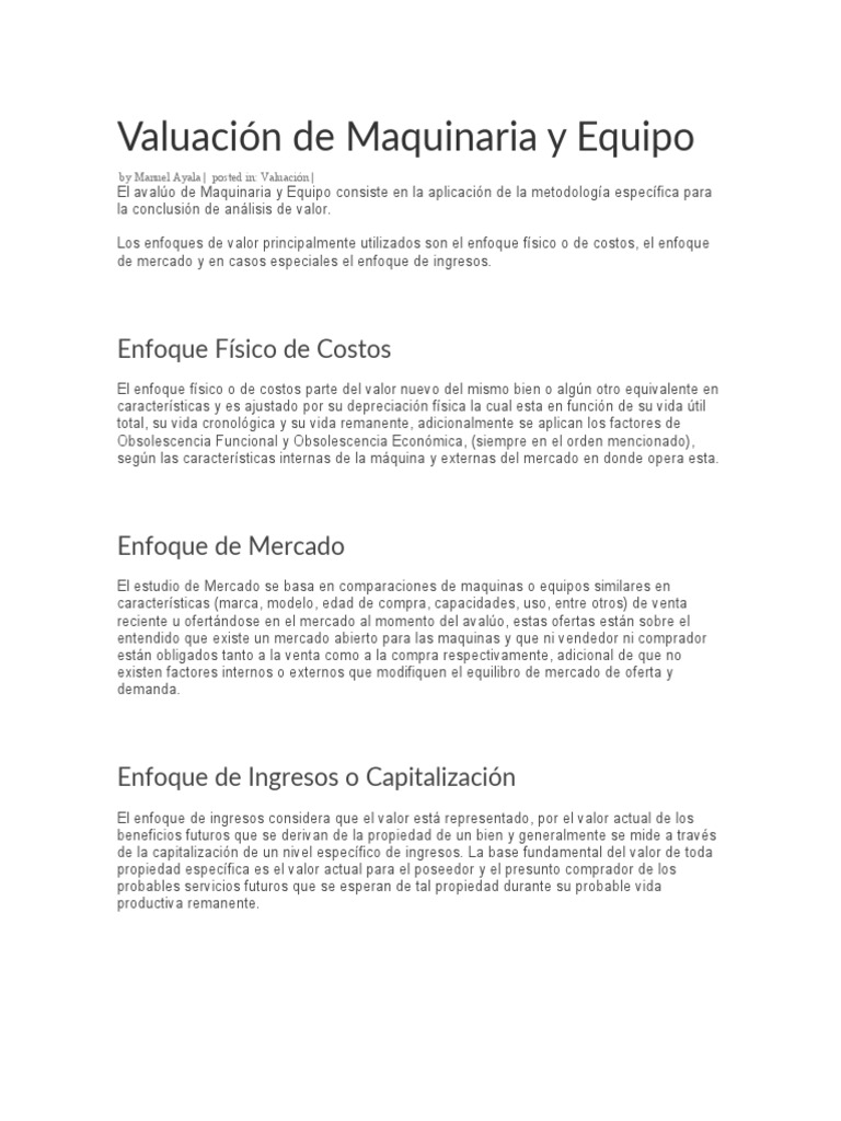 Valuación de Maquinaria y Equipo | PDF | Depreciación | Valoración ...