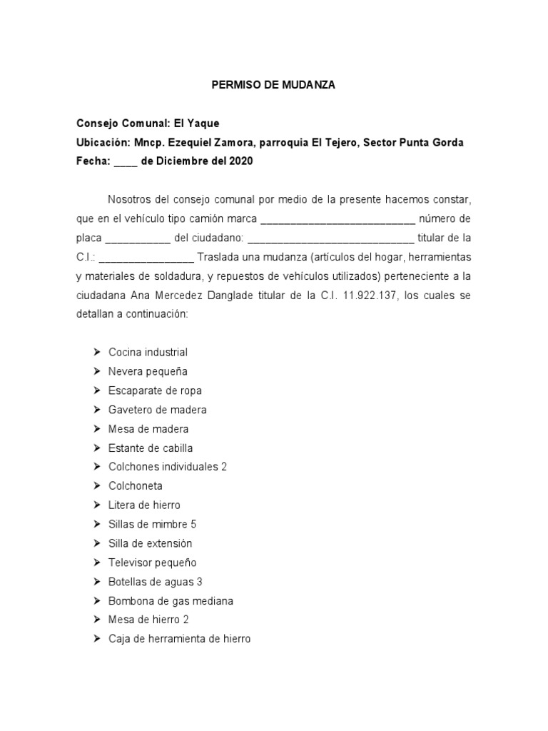 Permiso de Mudanza | PDF