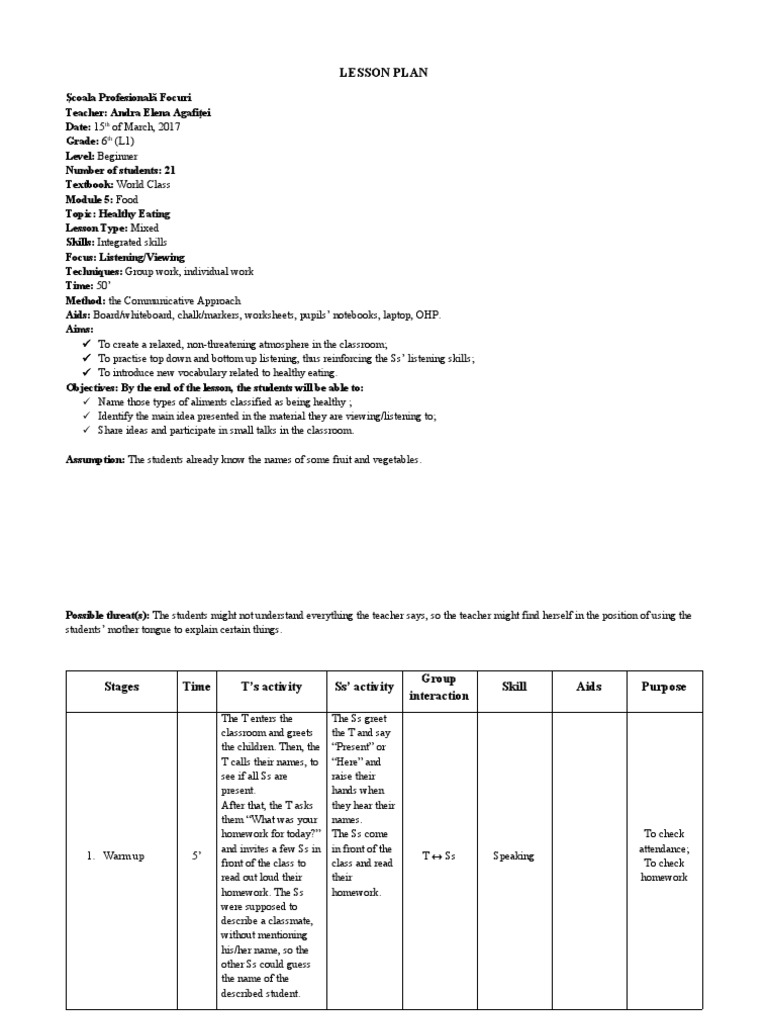 Listening Lesson Plan For The 6th Grade | PDF | Lesson Plan | Classroom