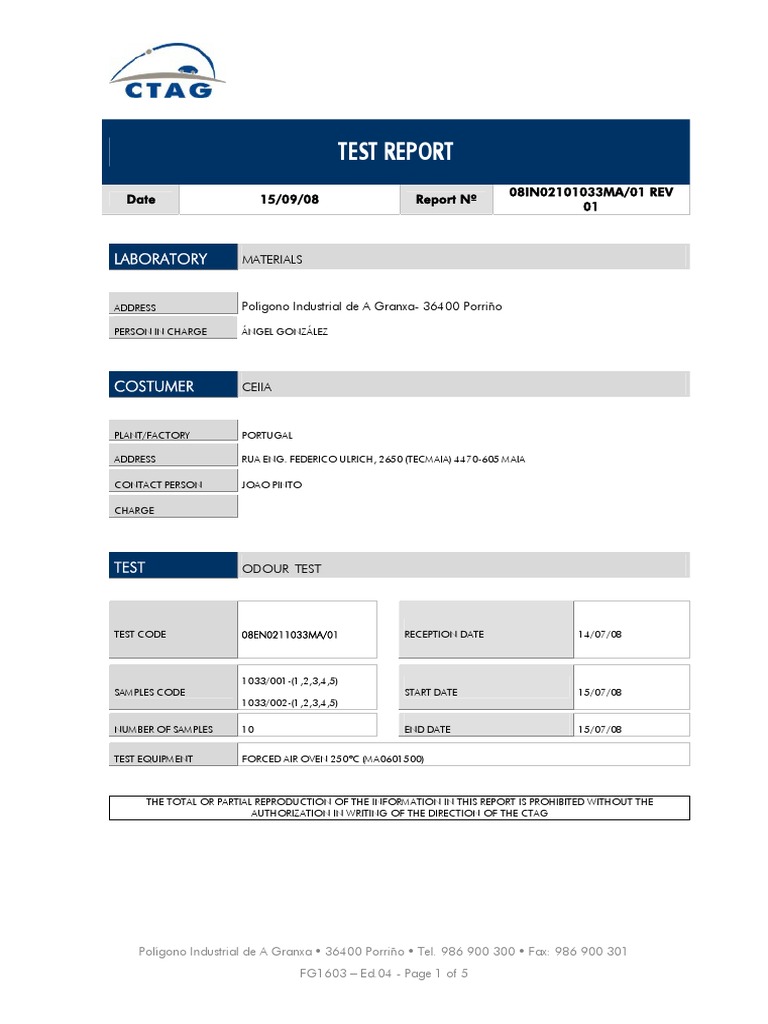 Test Report: Laboratory | PDF | Odor | Business