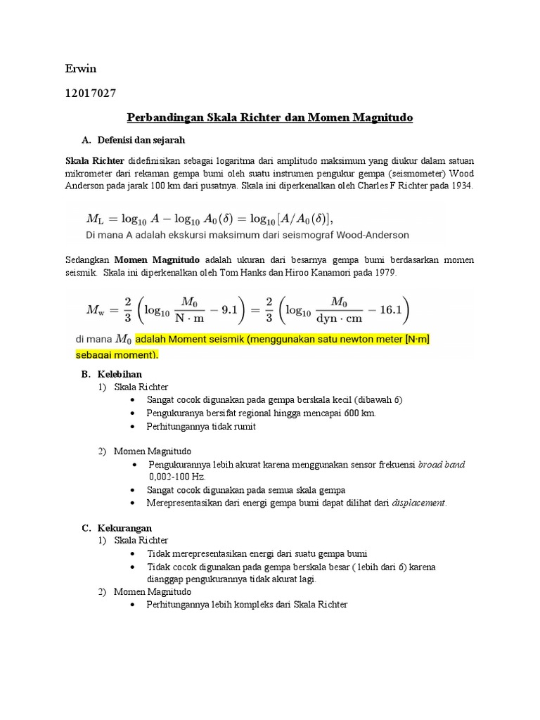 Skala Richter vs Momen Magnitudo | PDF | Sains & Matematika