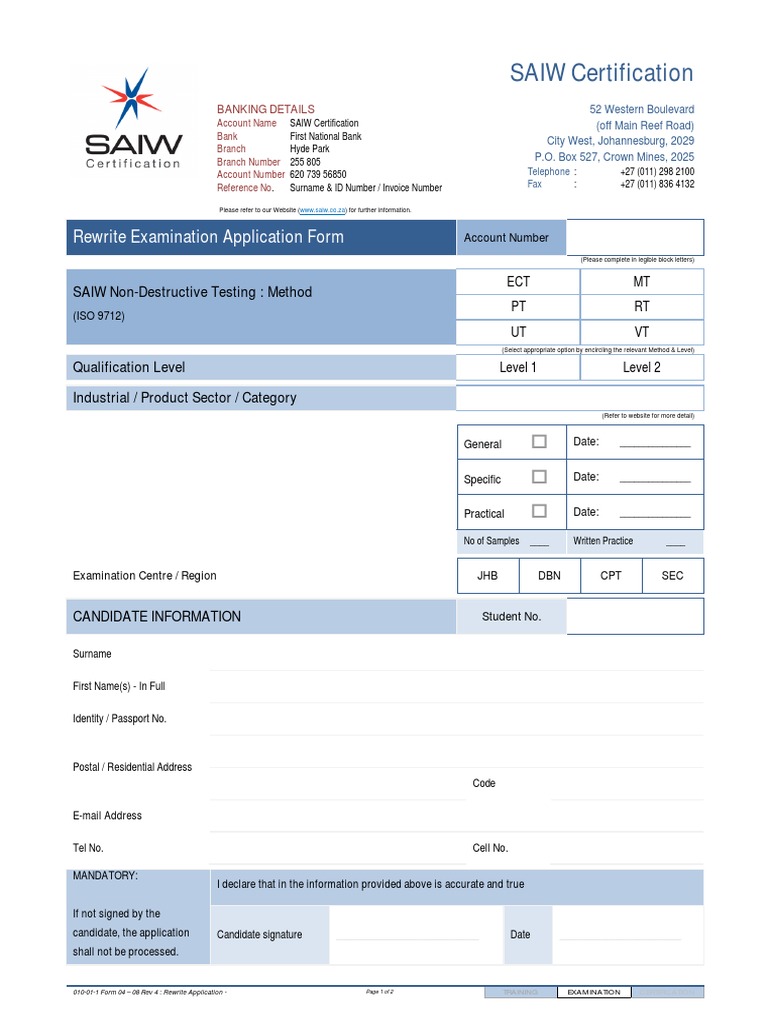SAIW Certification Rewrite Application Form | PDF | Government | Business