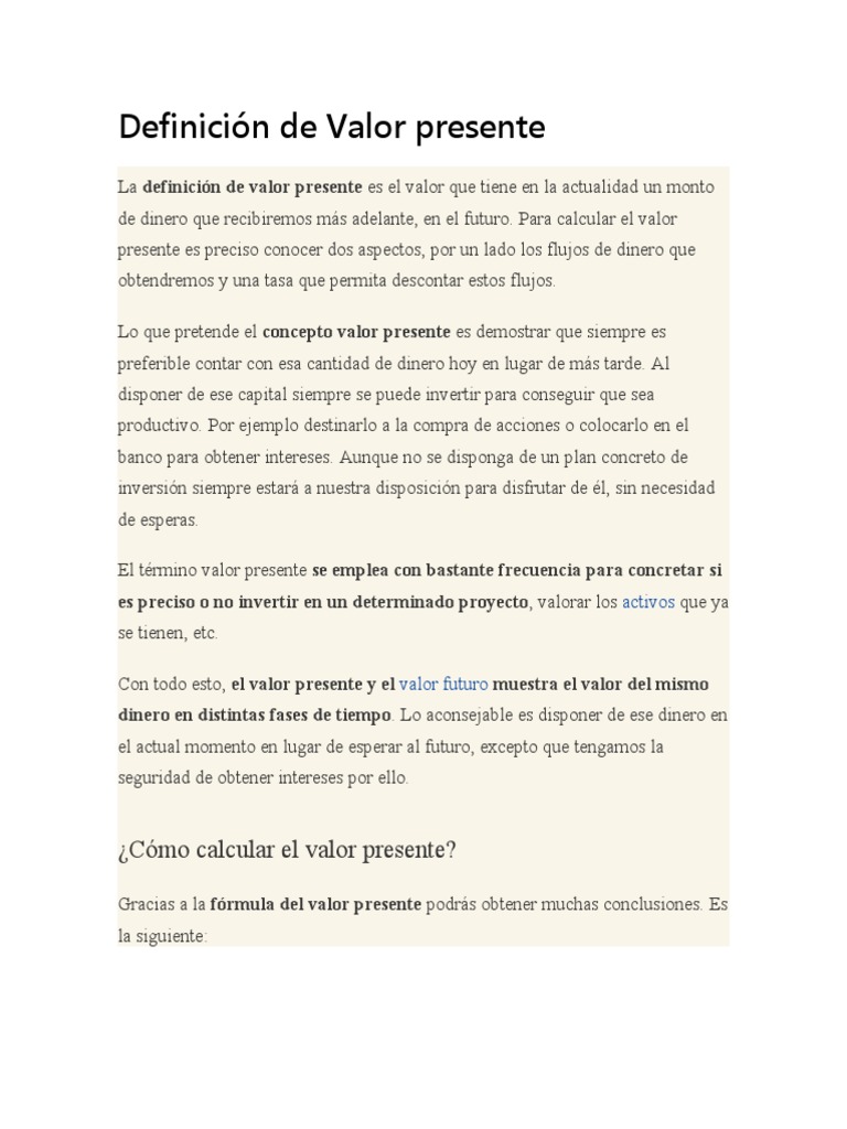 Definición de Valor Presente | PDF