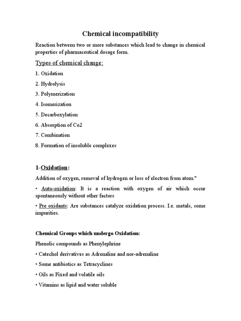 Chemical Incompatibility: Types of Chemical Change | PDF | Chlorine ...