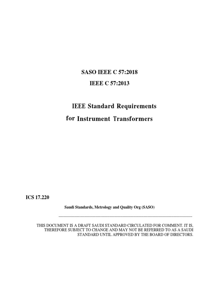 IEEE Standard Requirements For Instrument Transformers: SASO IEEE C 57: ...