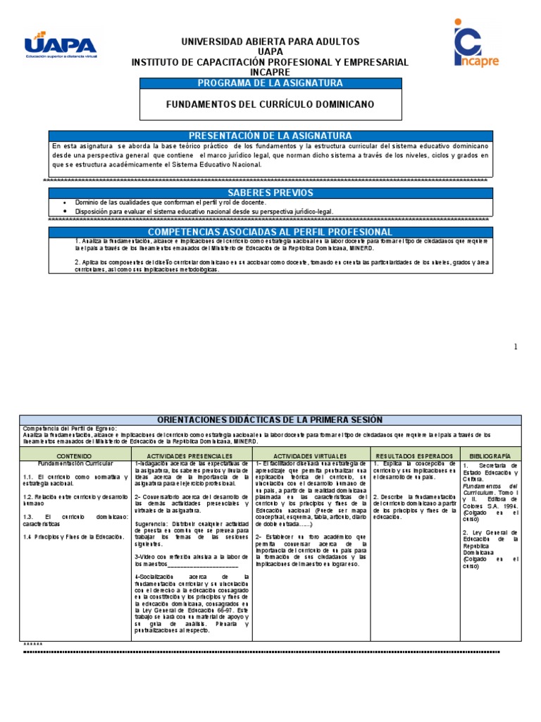 Programa de Fundamentos Del Currículo Dominicano Agosto 2016 | PDF ...