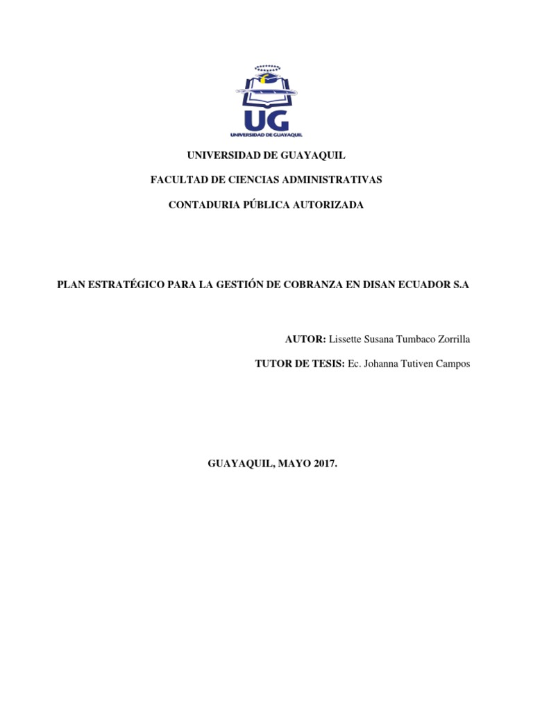 Plan Estrategico para La Gestion de Cobranza en Disan Ecuador S.A PDF ...