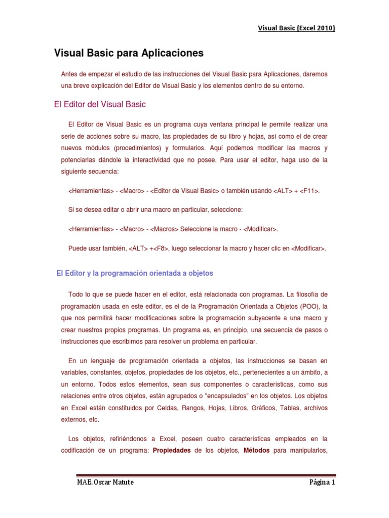 Manual Visual Basic (Excel 2010) PDF | PDF | Microsoft Excel | Objeto (informática)