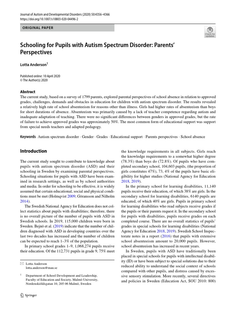 Schooling For Pupils With Autism Spectrum Disorder: Parents ...