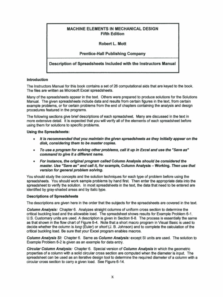 Solutions Machine Elements in Mechanical Design 5th Edition 9 | PDF | Spreadsheet | Microsoft Excel