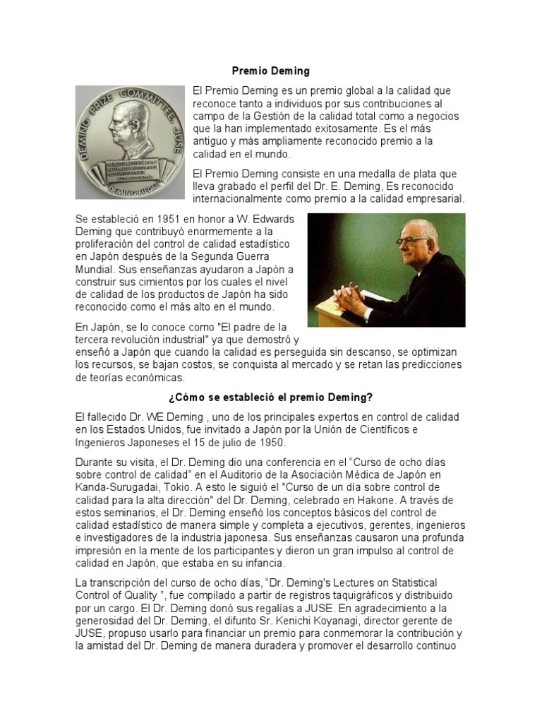 Premio Deming | PDF | Calidad (comercial) | Calidad