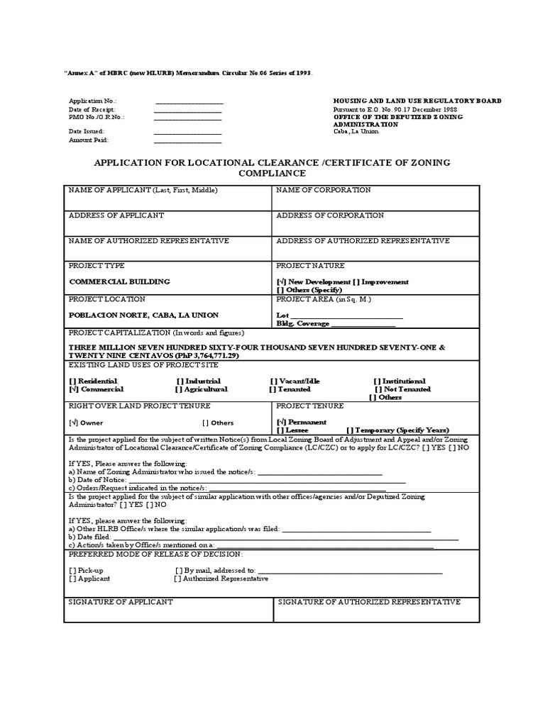Locational Clearance Application Form | PDF | Common Law | Government ...