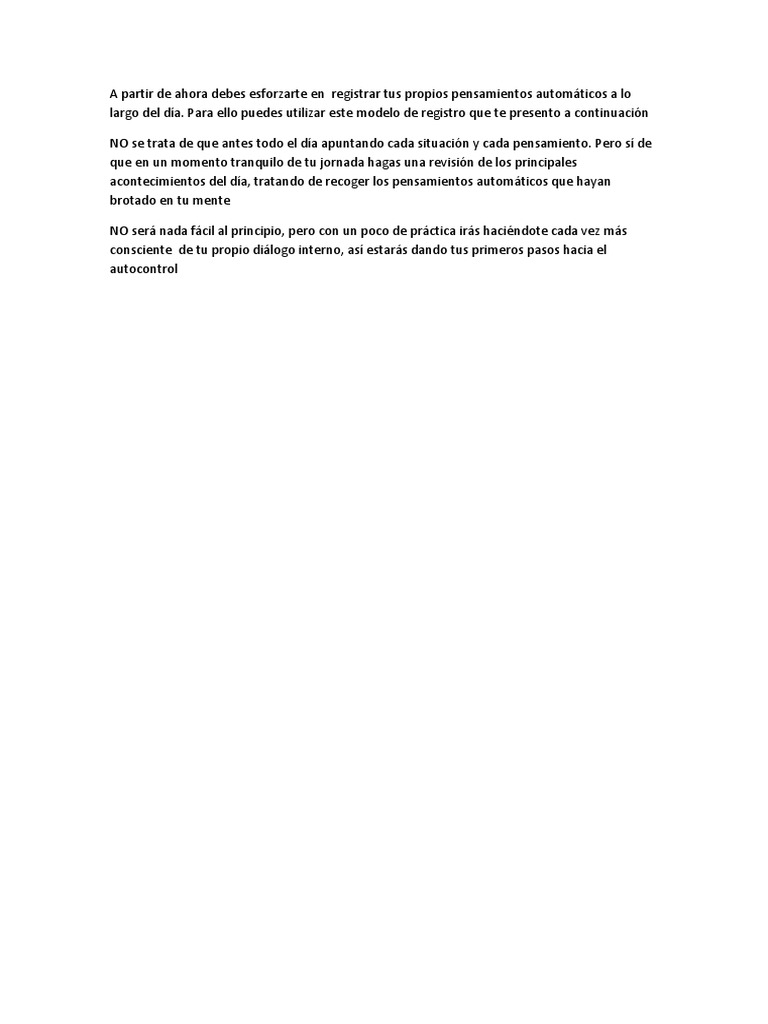Registro De Pensamientos Automáticos Pdf Conceptos Psicologicos