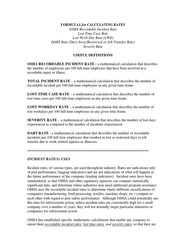 OSHA Incident Rate Calculation Guide | PDF | Occupational Safety And ...