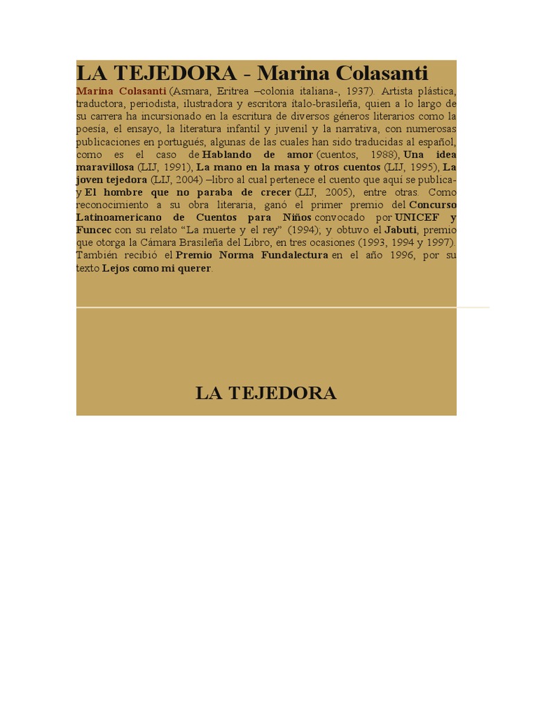 La Tejedora de Marina Colasanti | PDF