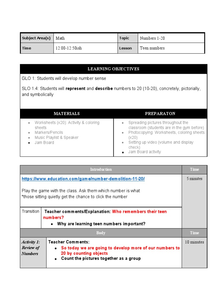 Math Teen Numbers | PDF | Classroom | Communication