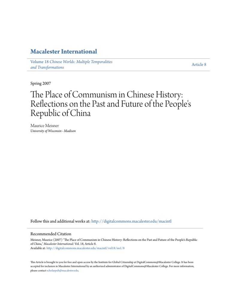 Reflecting on the Past and Future of Communism in China: An Analysis of ...