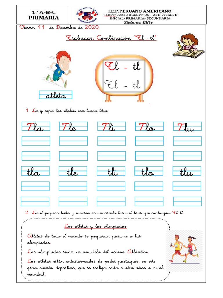 Actividades de Sílabas Tl para Niños | PDF