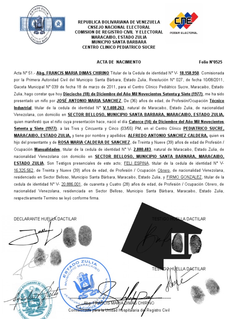 Acta de Nacimiento Alfredo Alejandro | PDF | Venezuela | Gobierno y personalidad