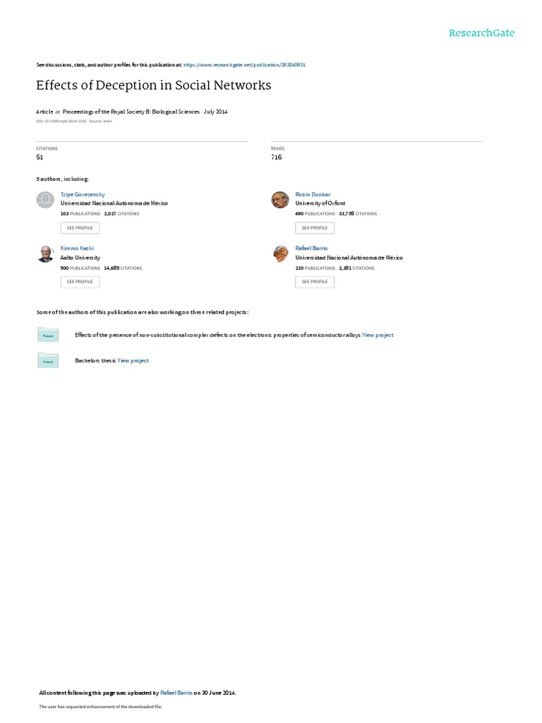 Effects of Deception in Social Networks | PDF | Anti Social Behaviour ...