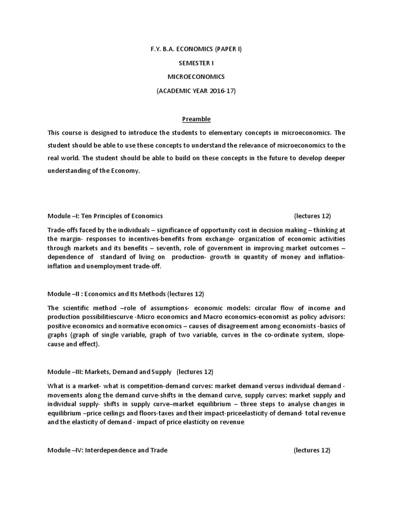 F.Y.B.A. Microeconomics S1 Overview | PDF | Microeconomics | Economics