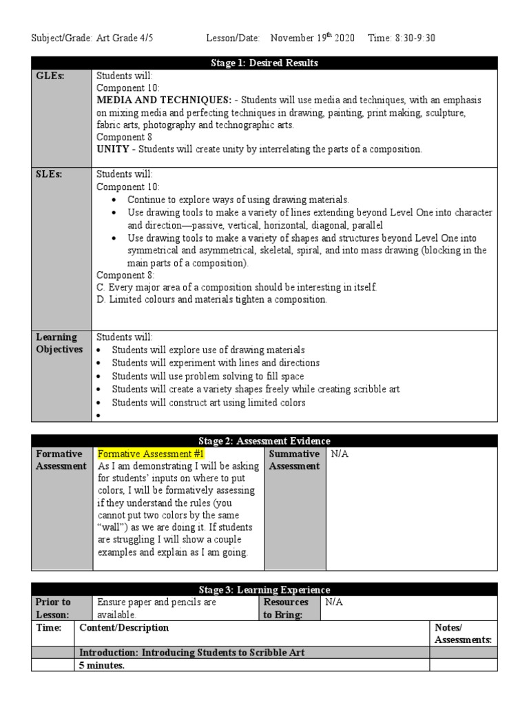 Art - Scribble Art Lesson Plan | PDF | Composition (Visual Arts) | Drawing