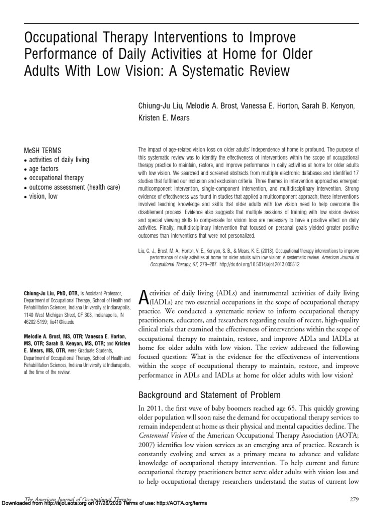 OT Interventions for Low Vision in Adults | PDF | Occupational Therapy ...