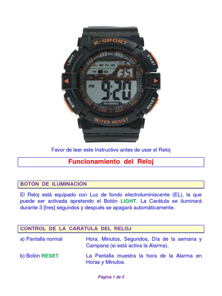 Reloj K-Sport Mod W-H9003 | PDF | Reloj