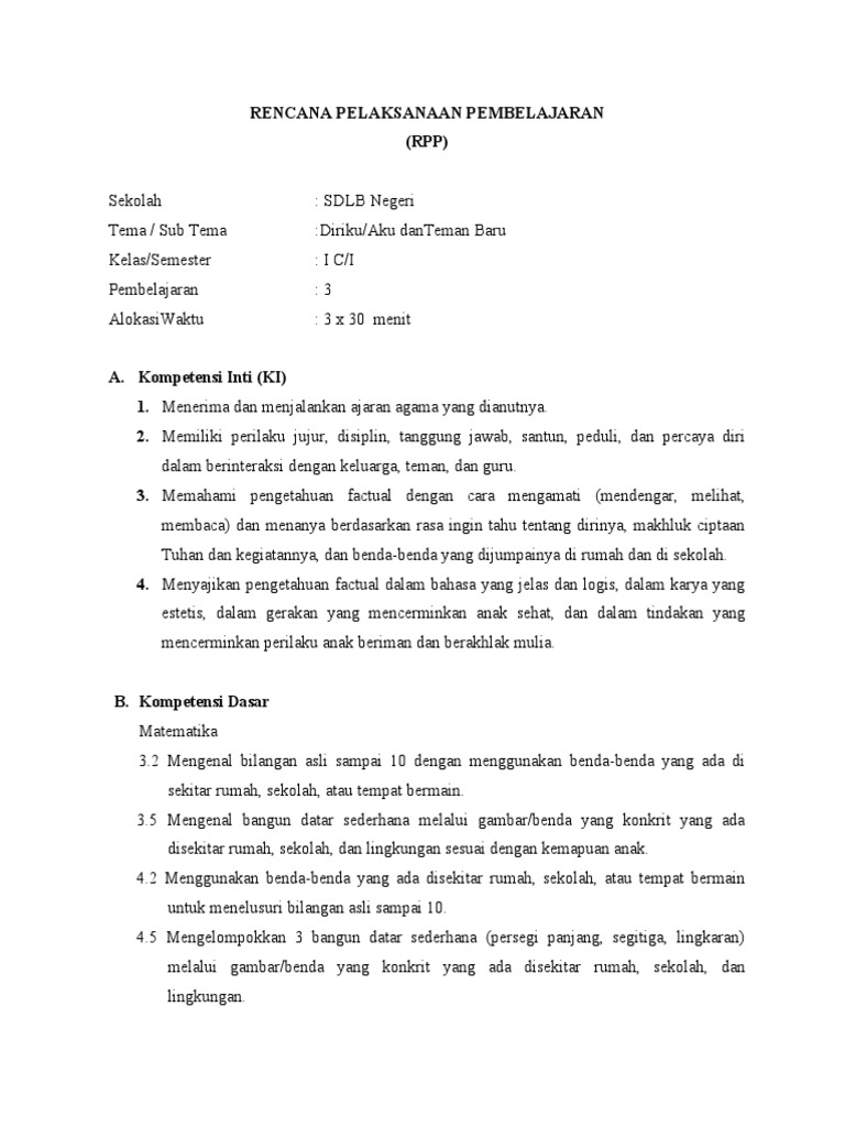 RPP Kelas 1 Tema 1 Subtema 1 Pembelajaran 3 | PDF