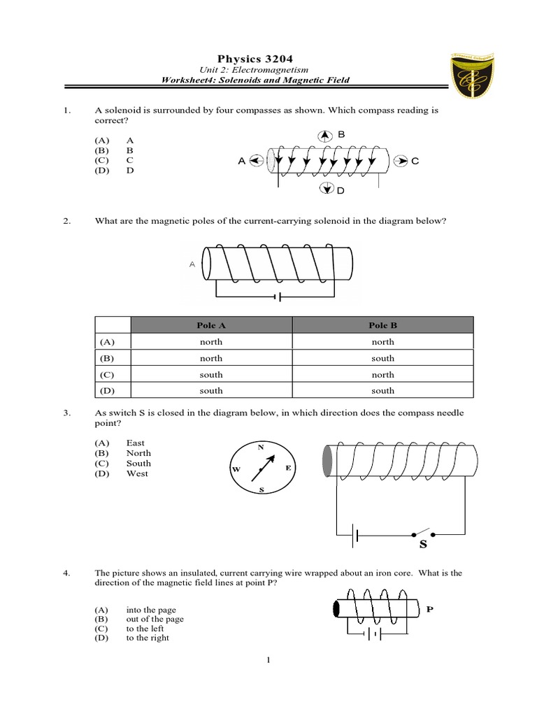 Solenoids and Magnetic Fields Worksheet | PDF | Magnetic Field | Compass