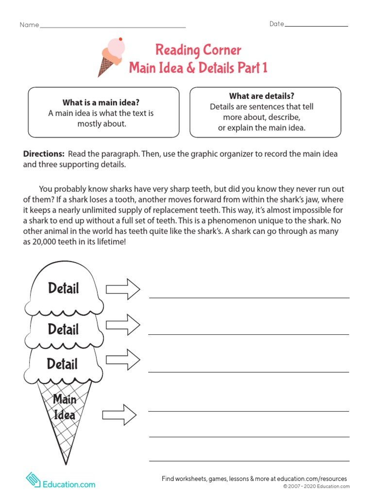 Reading Corner Main Idea & Details Part 1: Detail Detail Detail | PDF