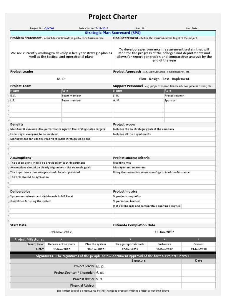 Project Charter: Strategic Plan Scorecard (SPS) | PDF | Project ...