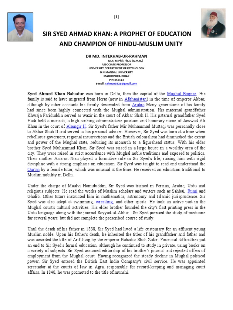 Sir Syed Ahmad Khan: A Prophet of Education and Champion of Hindu ...