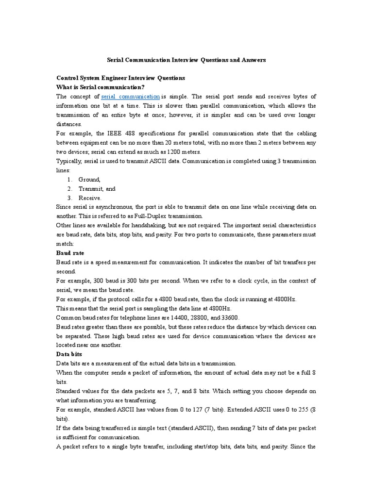 Serial Communication Interview Questions and Answers | PDF | Usb | Bit