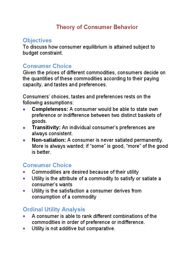 Theory of Consumer Behavior | PDF | Utility | Microeconomics