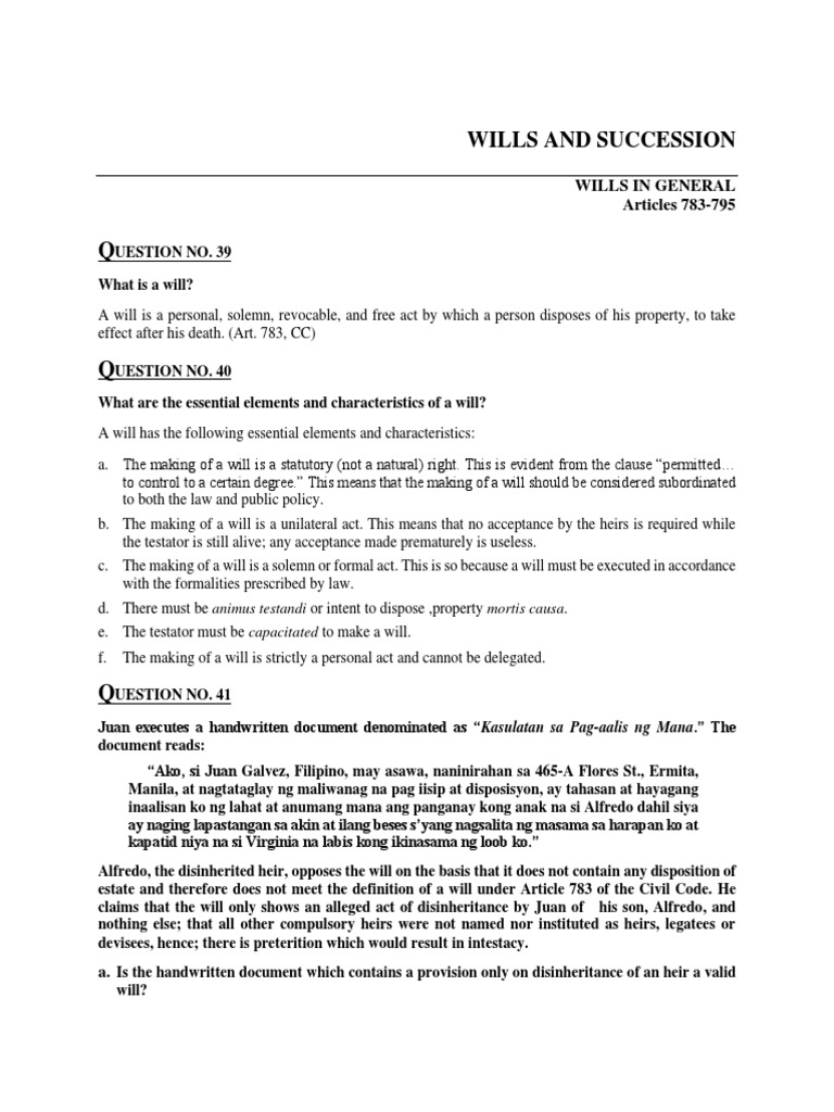 Wills and Succession: Wills in General Articles 783-795 | PDF | Will ...