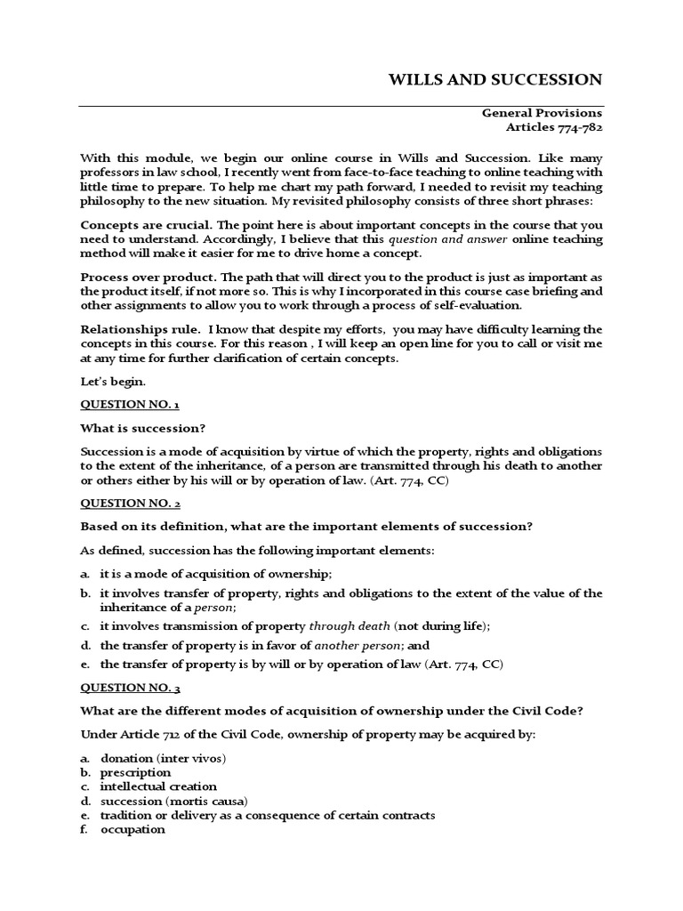 Wills and Succession: Question No. 1 | PDF | Will And Testament ...