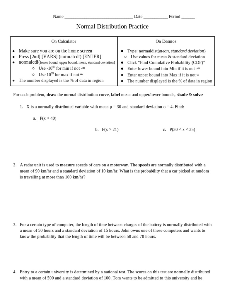 Normal Distribution Exercises | PDF | Normal Distribution | Standard Deviation
