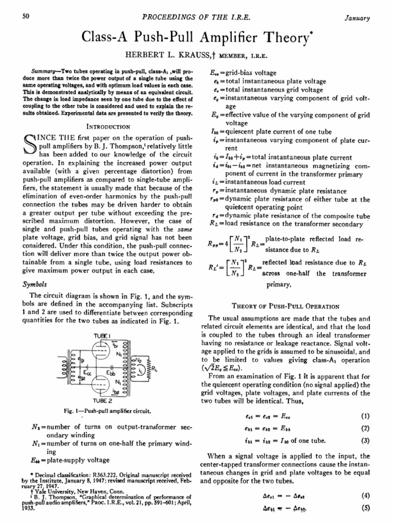 Krauss 1948 Class-A Push-Pull Amplifier Theory | PDF